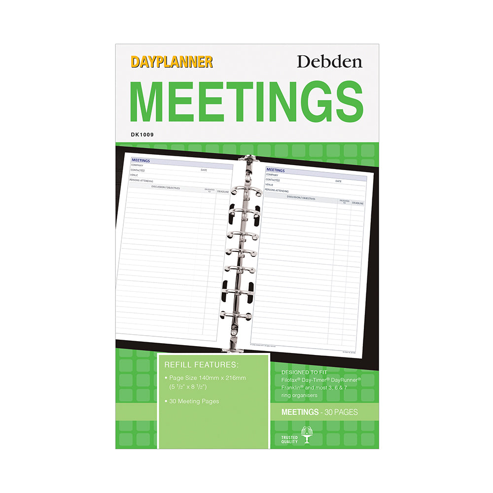 Debden Day Planner Refill Meetings, Size Desk – Collins Debden