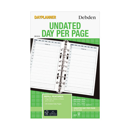 DayPlanner Refill Day to a page (Undated), Size Desk — Collins Debden